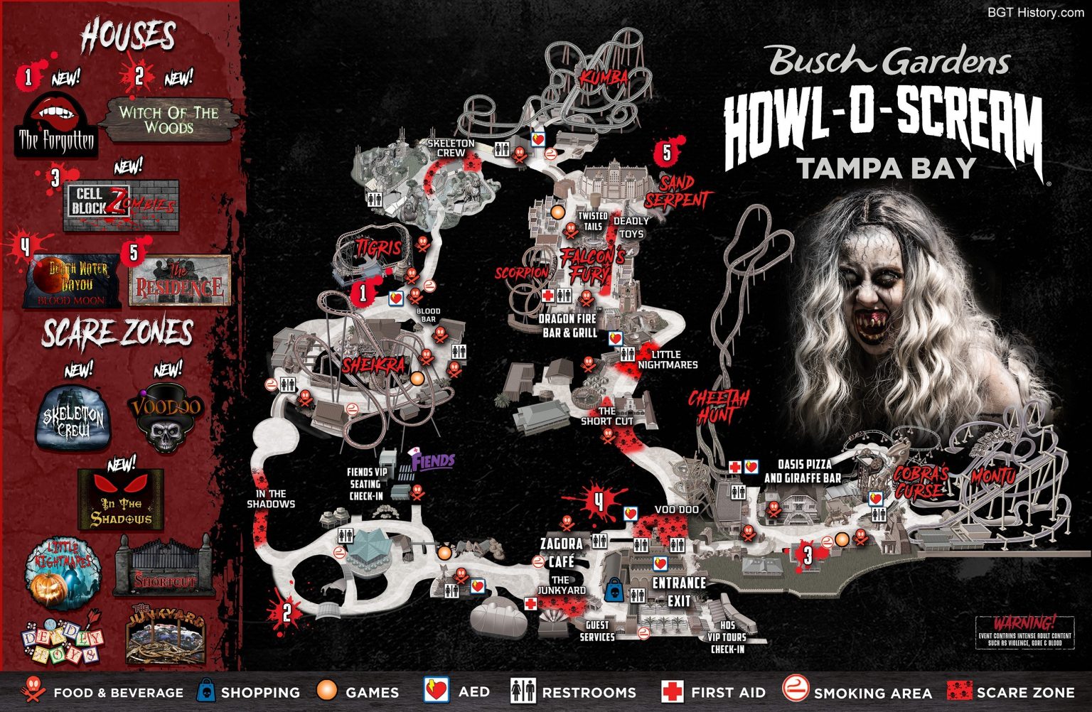 Howl-O-Scream Maps - BGT History - Busch Gardens Tampa History